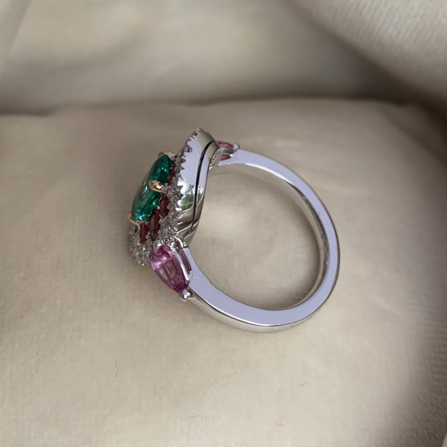 1.10 Carat Unoiled Emerald, Unheated Red Spinel and Pink Sapphire Ring ...