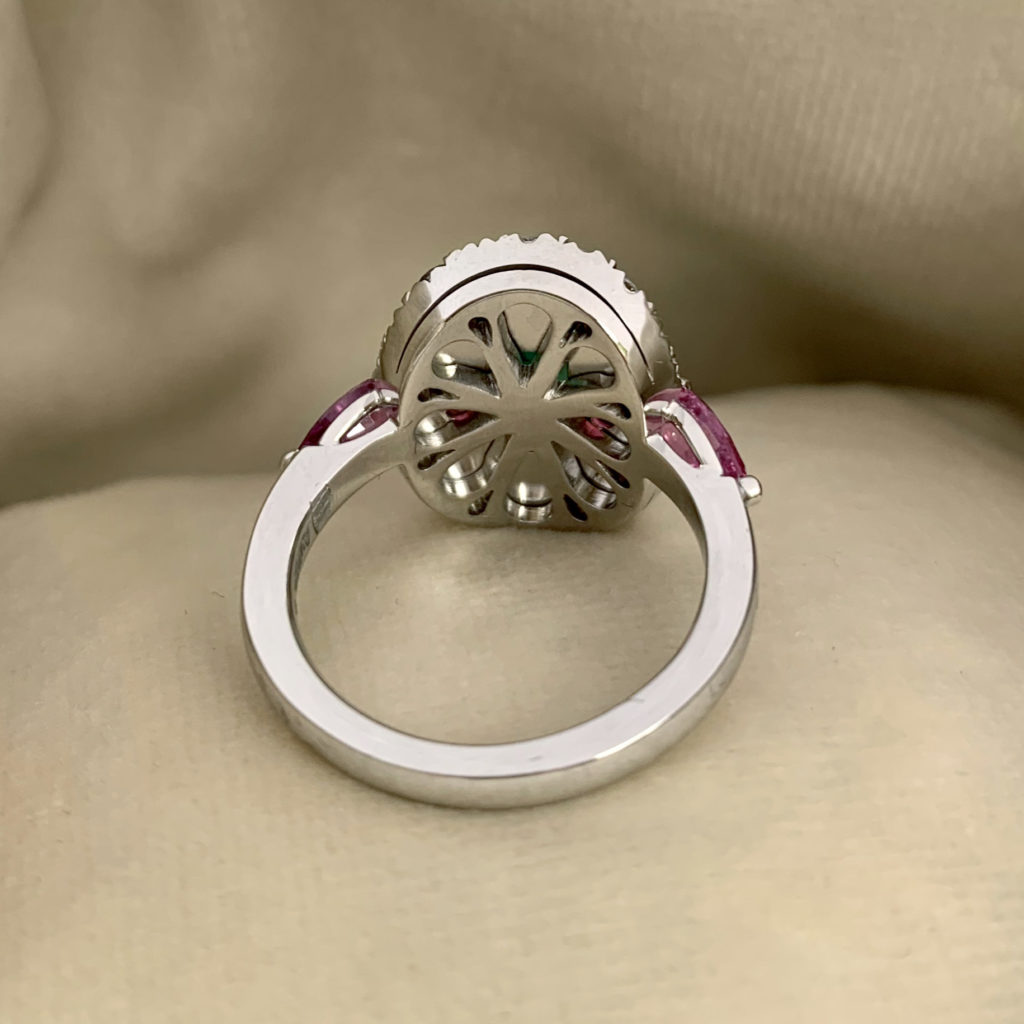 1.10 Carat Unoiled Emerald, Unheated Red Spinel and Pink Sapphire Ring ...