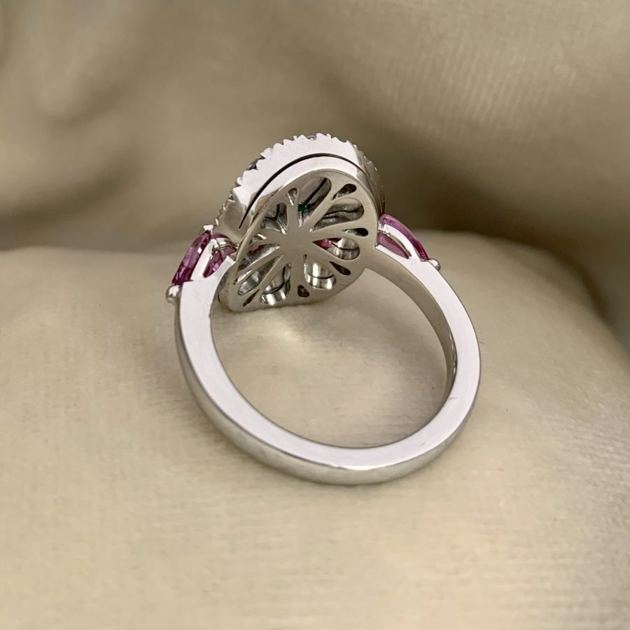 1.10 Carat Unoiled Emerald, Unheated Red Spinel and Pink Sapphire Ring ...