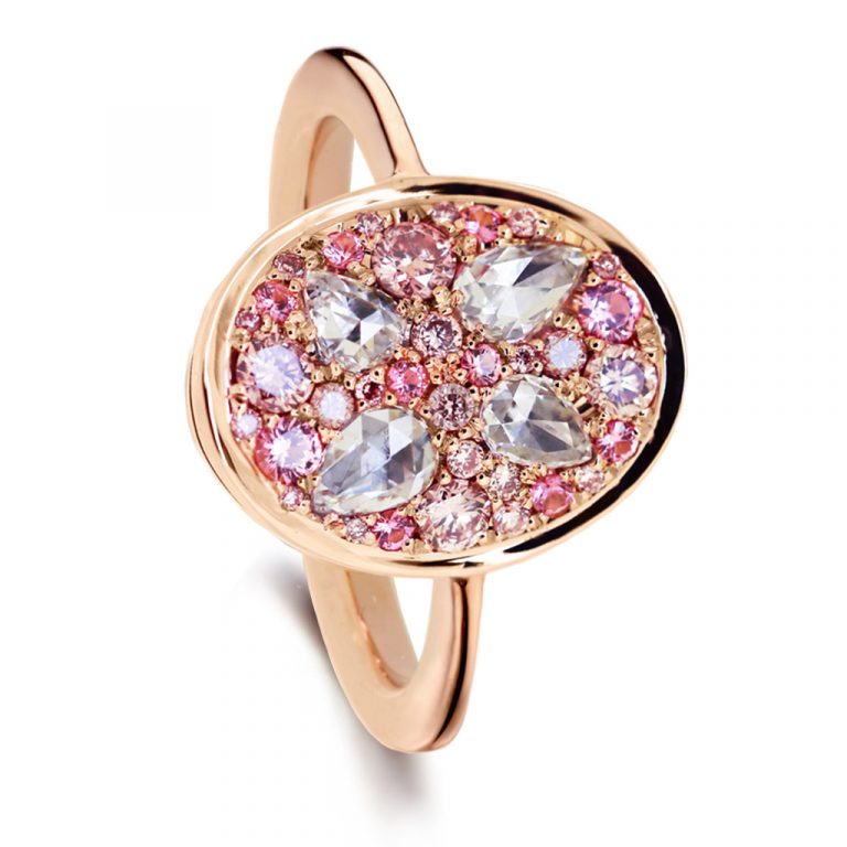 Rose Gold Pink Diamond Rose-cut Diamond Intense Pink Spinel Pave Ring ...