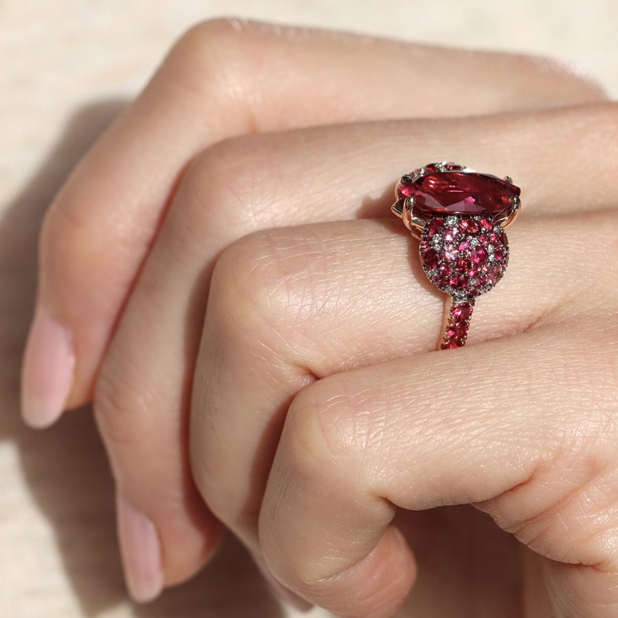 Rubellite Ruby Red Spinel Padparadscha Sapphire Coctail Ring - Joke Quick