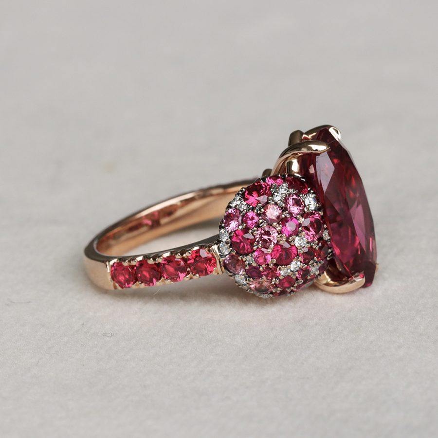 Rubellite Ruby Red Spinel Padparadscha Sapphire Coctail Ring - Joke Quick