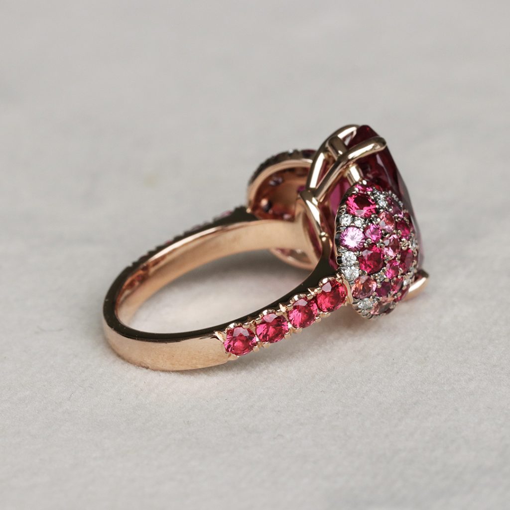 Rubellite Ruby Red Spinel Padparadscha Sapphire Coctail Ring - Joke Quick